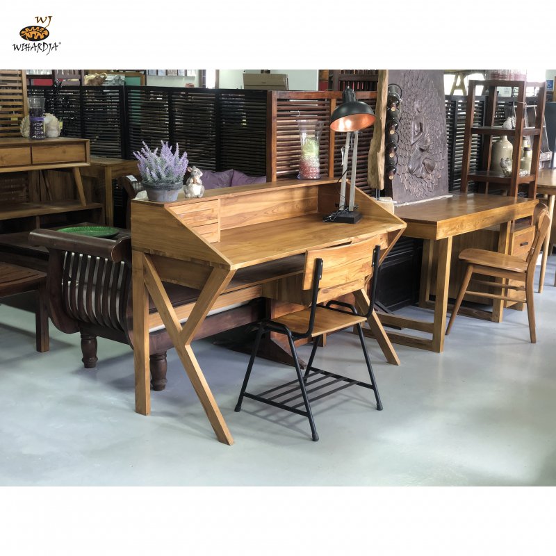 teak wood study table with industrial dining chair | Wihardja Teak ...