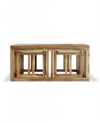 Rafferty Teak wood Coffee Table with stools space saving furniture ...