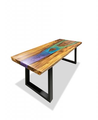 Brooklyn Suar Wood Dining Table- River Like Rainbow Galaxy Resin | Shop ...