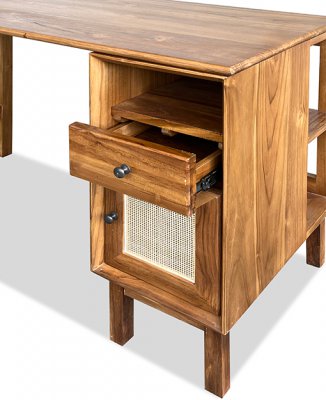 Jersey Teak Study Table Rattan | Wihardja Teak Furniture Singapore