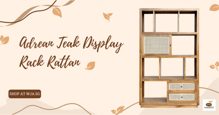 Aadrean Teak Display Rack Rattan | Wihardja Teak Furniture Singapore