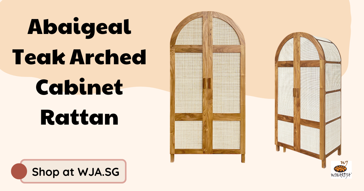 Abaigeal Teak Arched Cabinet Rattan | Shop Furniture Online in Singapore
