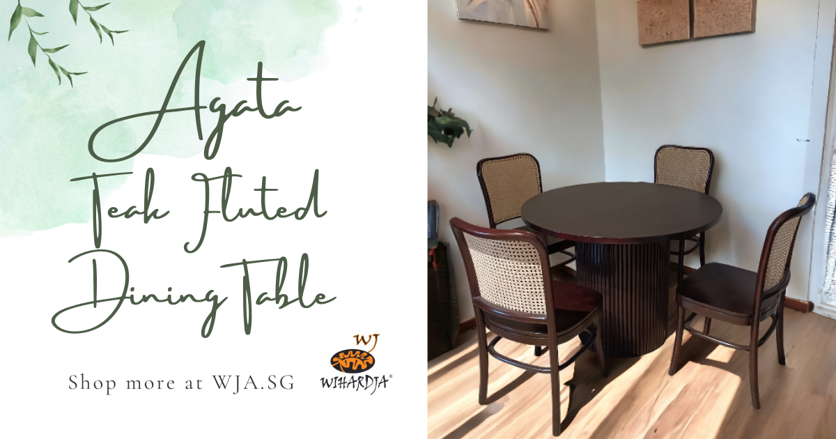 Agata Teak Fluted Dining Table Round | Wihardja Teak Furniture Singapore