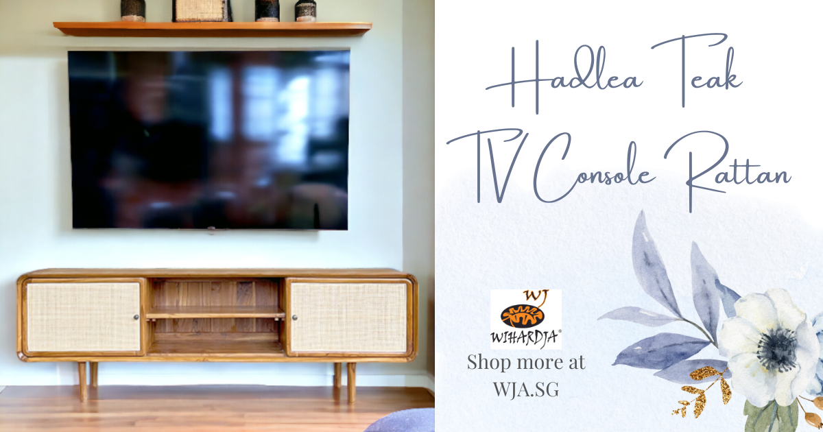 Hadlea Teak TV Console Rattan | Wihardja Teak Furniture Singapore
