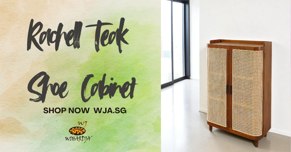 Rachell Teak Shoe Cabinet Rattan | Wihardja Furniture Singapore